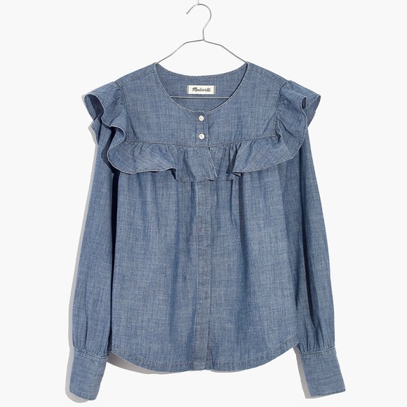 Madewell | Tops | Madewell Chambray Ruffle Top | Poshmark